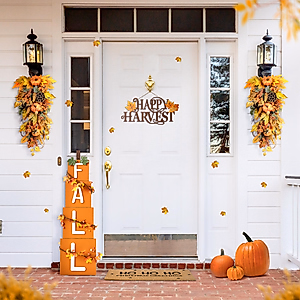Glitzhome Fall Welcome Wooden Pumpkin Porch Sign Hanging Wall Decor