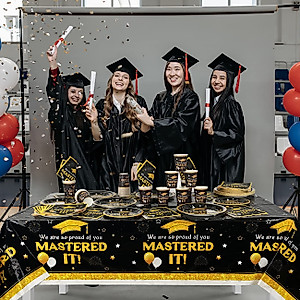 2024 Graduation Decorations Black and Gold Graduation Plates Class of 2024 Mastered It Disposable Paper Dinnerware Set for College High School Graduation Party Serve 30
