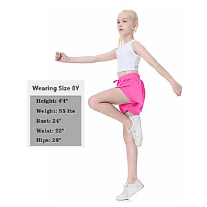 Girls Athletic Flowy Shorts with Inner Pockets Butterfly Running Active Workout Sports Elastic Waist Shorts for Kids Pink 10Y