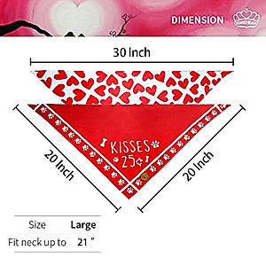 CROWNED BEAUTY Valentines Day Dog Bandanas Large 2 Pack,Kisses Adjustable Triangle Holiday Plaid Reversible Scarves for Medium Large Extra Large Dogs Pets DB15
