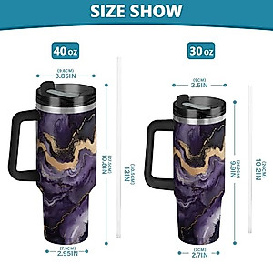 SEHANY Purple Marble 40 Oz Tumbler with Lid and Straw, Double Vacuum Stainless Steel Insulated Sports Water Bottle Cup Holder Friendly Leak-Proof Travel Coffee Cup for Iced Drink