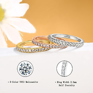 SILVERNANA Sterling Silver Moissanite Wedding Band for Women 0.5CT Moissanite Diamond Wedding Ring Half Eternity Stackable Ring Size 5