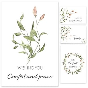 KIBAGA Beautiful Sympathy Cards Set of 20 with Envelopes and Stickers - Perfect Bulk Set To Express Your Condolences - Tasteful Watercolor Floral Assortment w/ a Simple Heartfelt Note of Condolence