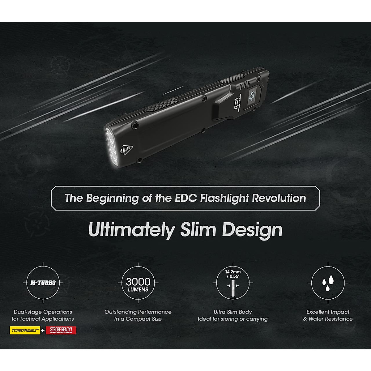 EdisonBright Nitecore EDC27 3000 Lumen USB Rechargeable Slim Body LED Flashlight Brand Charging Adapter