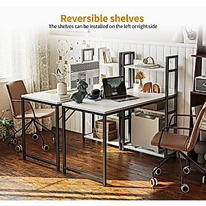 CubiCubi Computer Desk 47 inch with Storage Shelves Study Writing Table for Home Office,Modern Simple Style,White