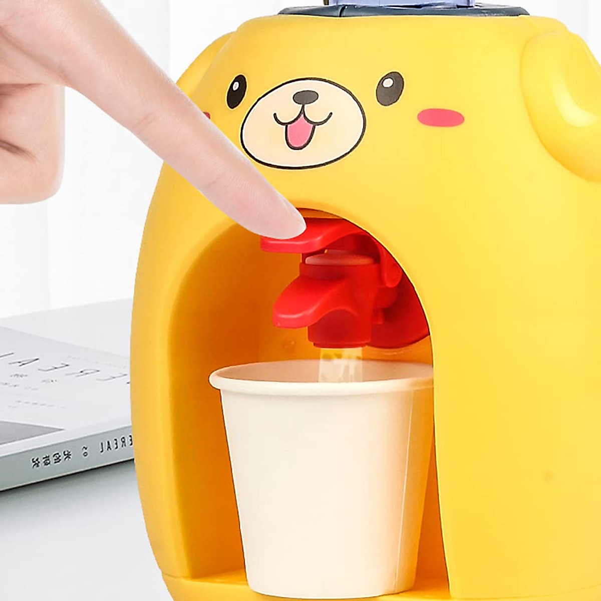 LUOZZY 2Pcs Mini Water Dispenser for Kids Cartoon Pig Dog Kids Water Machine Drinking Water Fountains Toys - Pink + Yellow