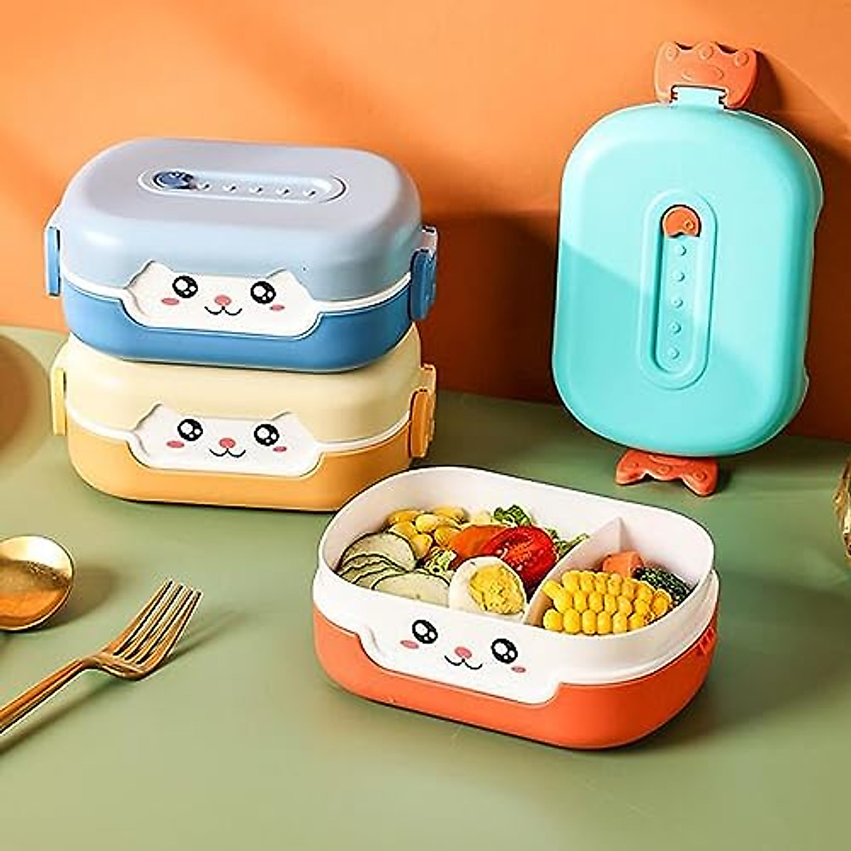 Bento Lunch Box for Kids - Food & Snack Container for Kids & Adults - Dishwasher & Microwave Safe | BPA & PVC Free | Leakproof | loncheras para niños (MIXCOLOR-A)