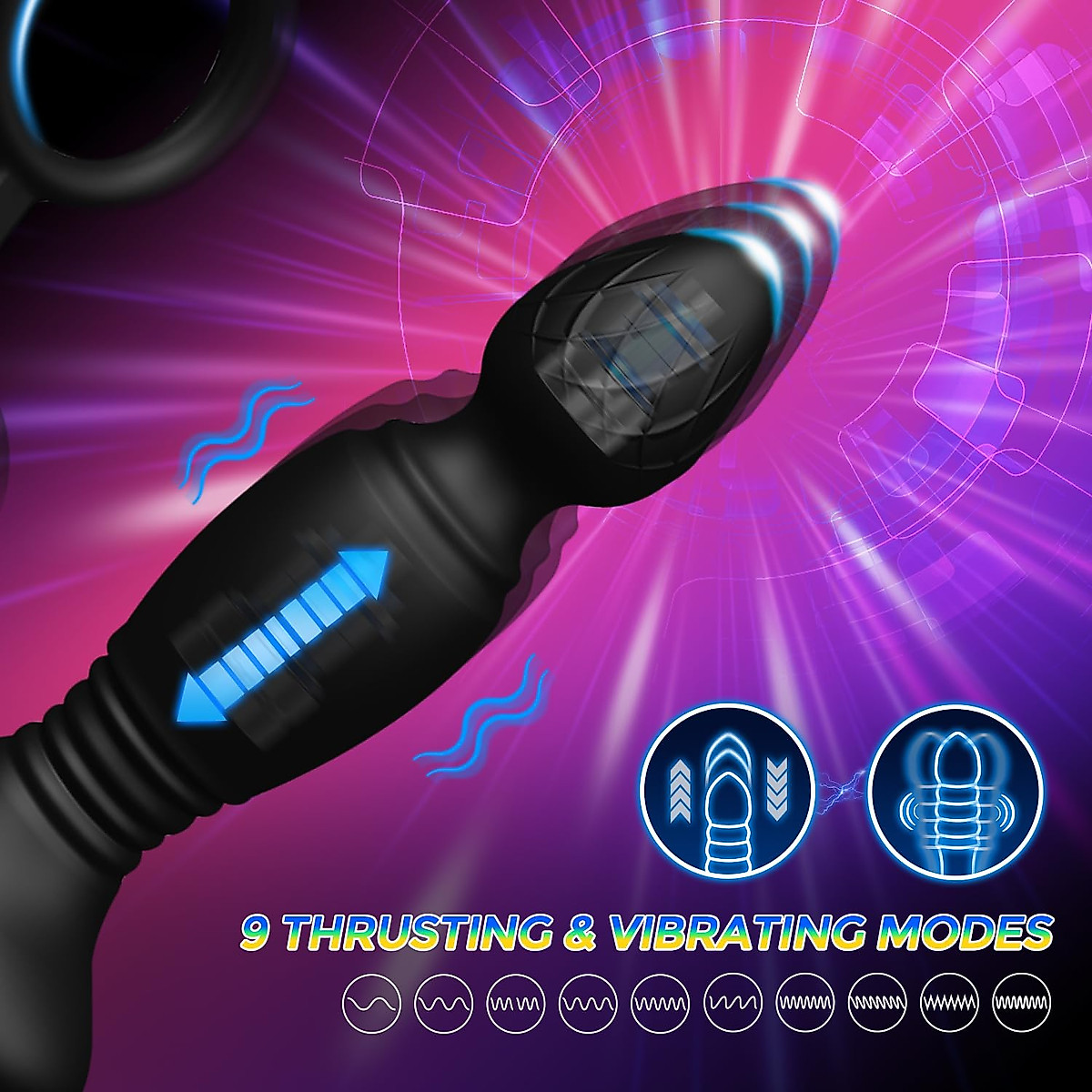 Prostate Massager Anal Plug with Cock Ring, HESEKS Thrusting Vibrator Adult Toys with 9 Thrusting & Vibrating Modes, Sex Toys for Men Women Couples with Remote Control & APP, Male Sex Toys Anal Toys