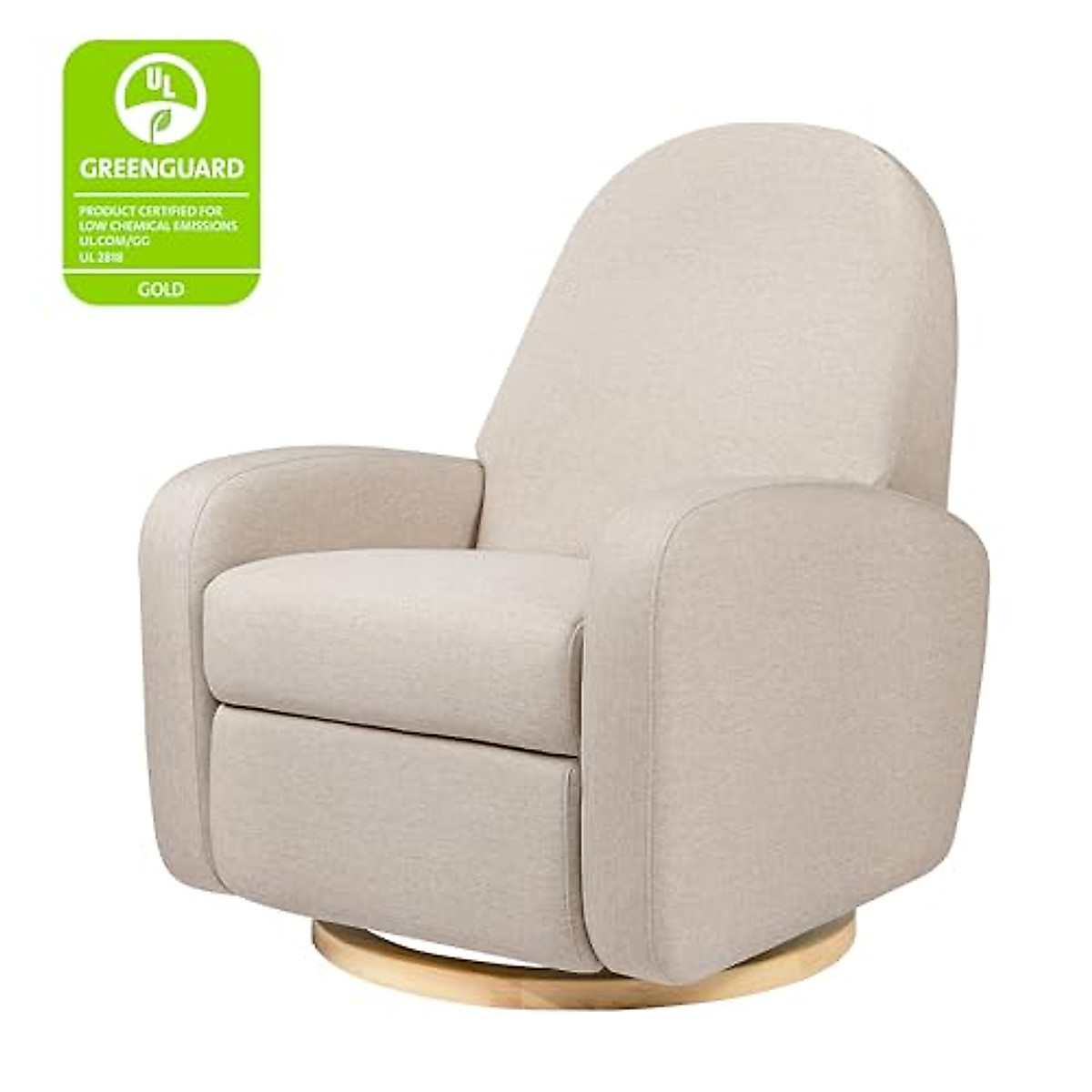 Babyletto Nami Recliner and Swivel Glider in Performance Beach Eco-Weave with Light Wood Base, Water Repellent & Stain Resistant, Greenguard Gold and CertiPUR-US Certified