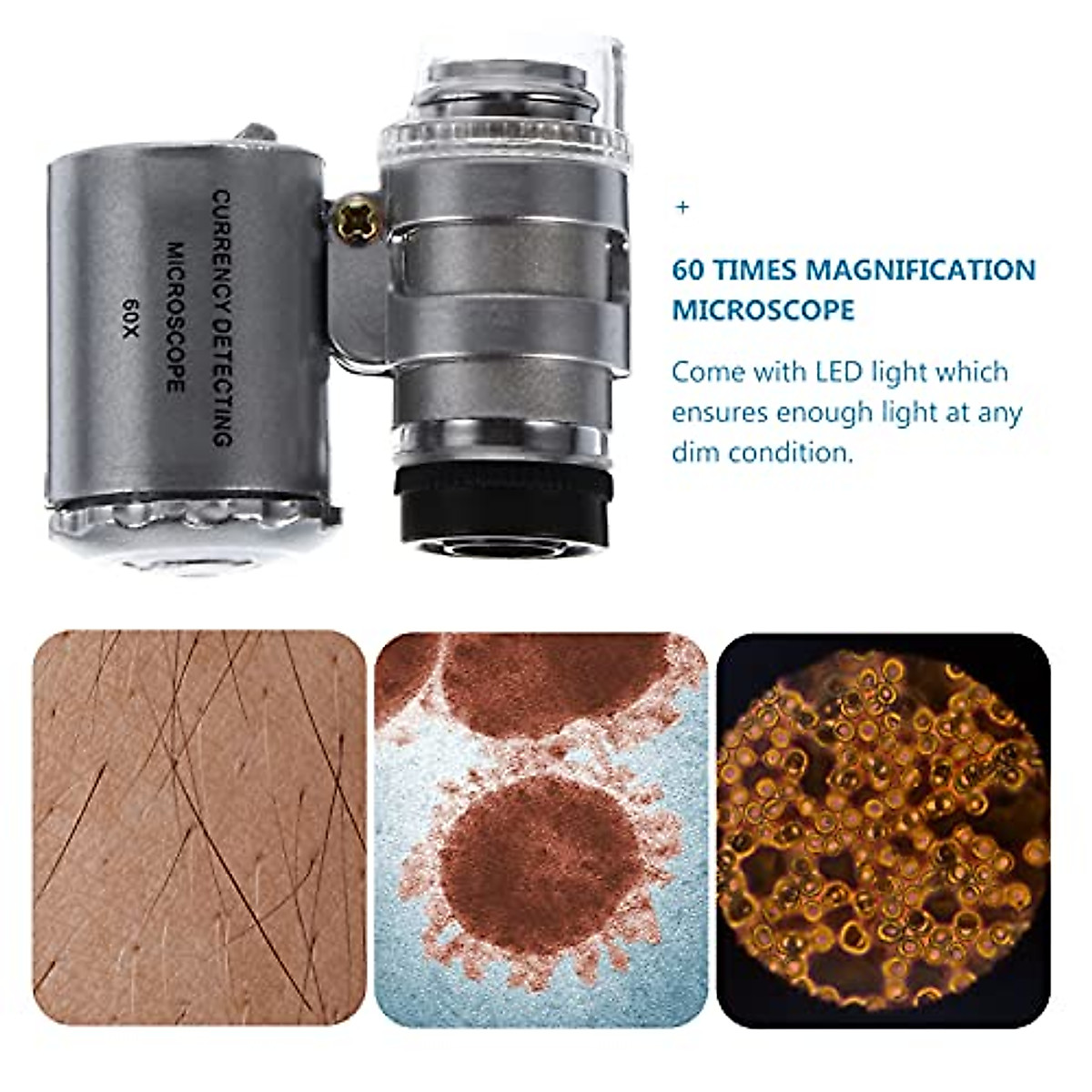 NUOBESTY 60X Mini Microscope ABS Plastic Pocket Magnifier Loupe Magnifying Glass with LED Light for Detecting Counterfeit Currency Jewelry