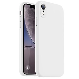 Vooii Compatible with iPhone XR Case, Upgraded Liquid Silicone with [Flat Edges] [Camera Protection] [Soft Anti-Scratch Microfiber Lining] Phone Case for iPhone 10 XR 6.1 inch - White
