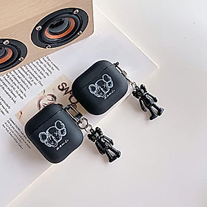Airpod Pro Frosted Case, with Keychain Cute Cartoon Design Shockproof Skin Protection Accessories Airpods Pro Cover. (PRO Yarn Bear Black)