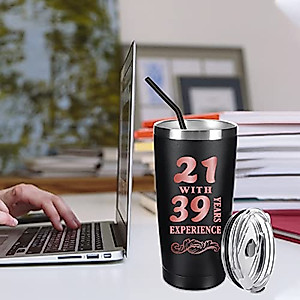 Henghere 60th Birthday Gifts for Women, 60th Birthday Gift for Friend, Mom, Grandma，Sister, Wife, Aunt, Coworker, Happy 60 Year Old Birthday Decorations Women | Thermos Cup - Black