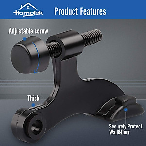 HOMOTEK 6 Pack Hinge Pin Black Door Stopper,Adjustable Deluxe Heavy Duty Door Stopper 2-1/2"x1-3/4”,with Black Rubber Bumper Tips