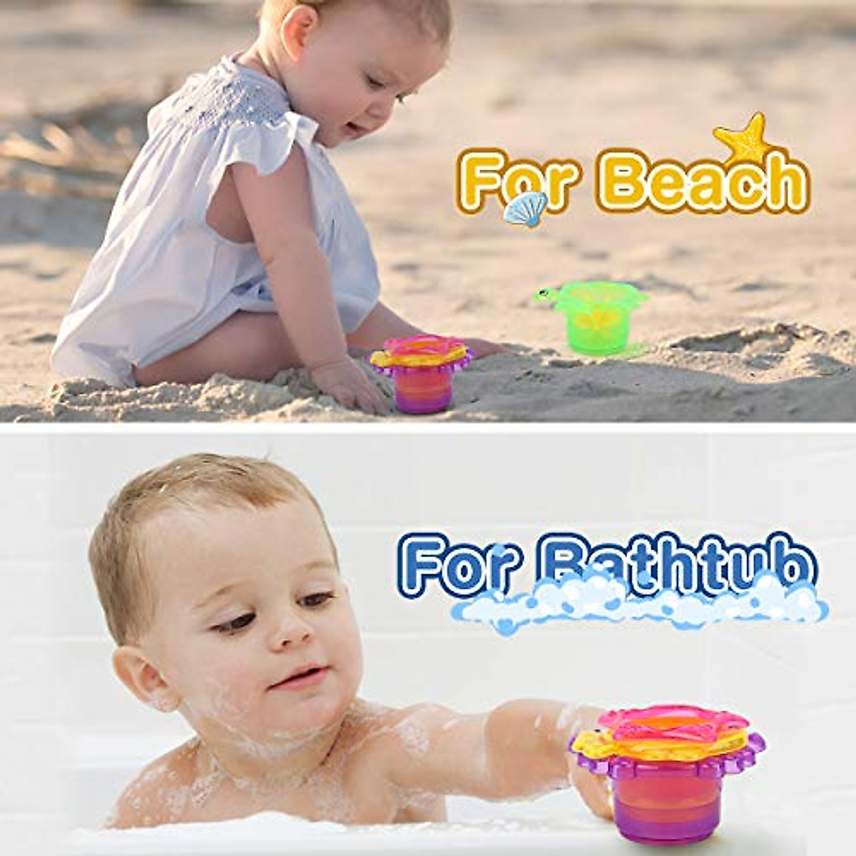 GILOBABY 15 PCS Baby Bath Toys, Animal Spinning Gear Toddler Bath Time Sensory Development Toy Set with Stacking Cup, Attaches to Any Size Tub Wall, Ideal Educational Toys for Child