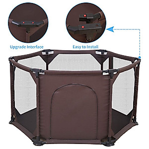 Baby Play Yard, Playpen for Babies Breathable Mesh, Portable Indoors Outdoors and Parks Great Gifts for Babies Infant Toddler Kids (Brown)