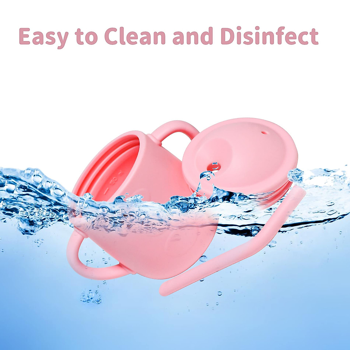 Adocham 100% Silicone Baby Cup With Straw & 2 Handles,Food Grade Toddler Infant Sippy Training Cups Spill Proof,BPA-Free,6 Months+,5oz (Pink)