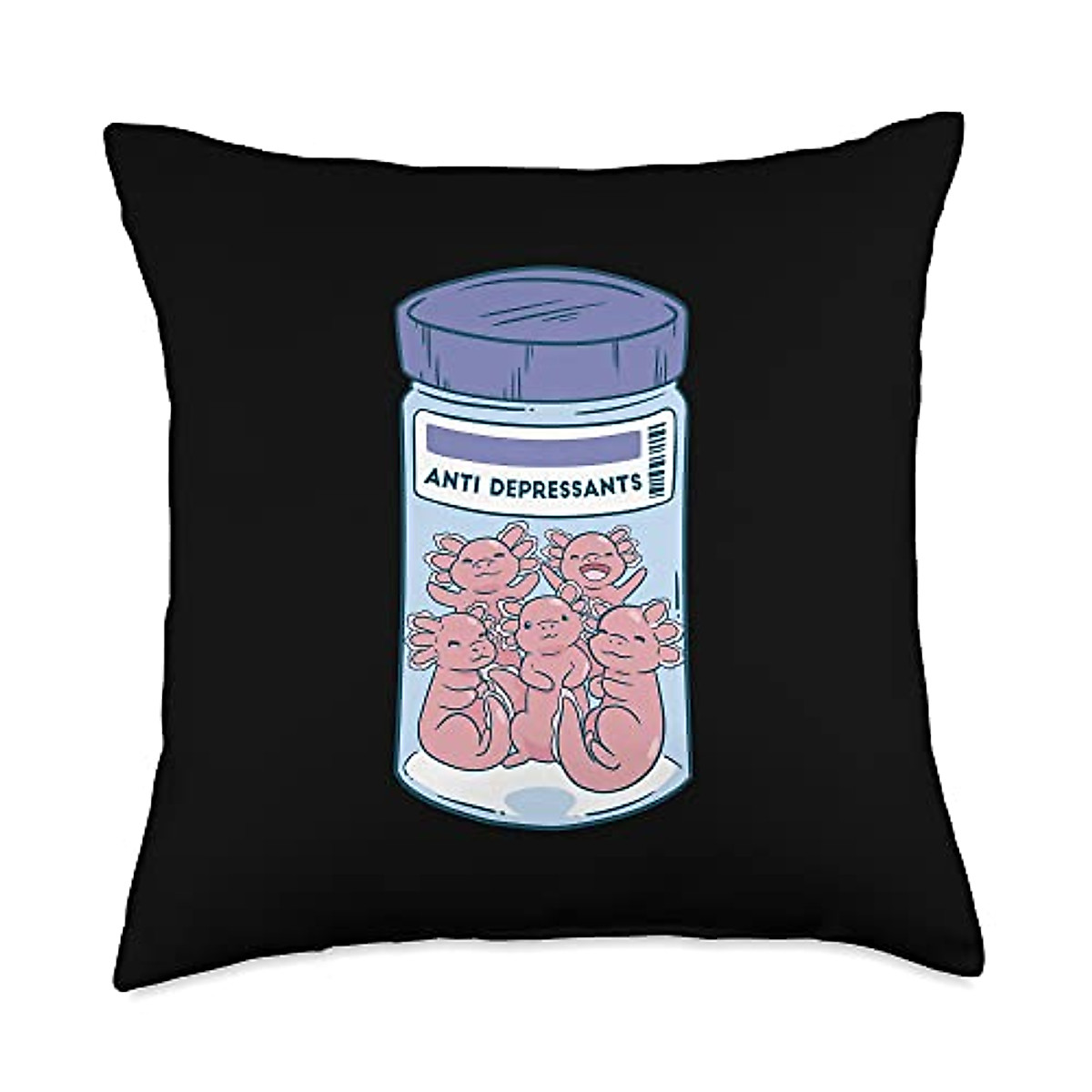 Anti Depressants Axolotl Axolotls gifts gift store Anti Depressants Axolotls Throw Pillow, 18x18, Multicolor