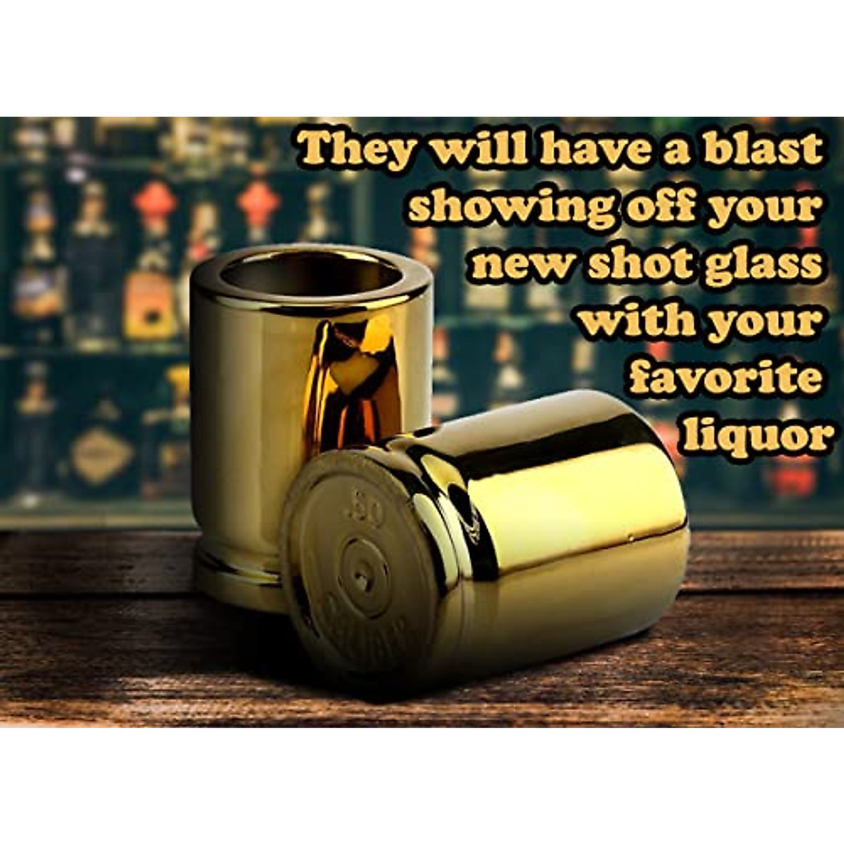Caliber Gourmet 50 Caliber Shot Glasses - Set of 2, Gold