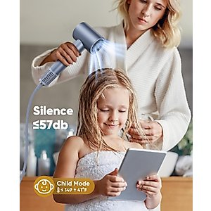 High Speed Hair Dryer with Ionic，110,000 RPM，3 Temper，LED Display，Auto Presets，No Heat Damage，50 DB Low Noise for Children，Home，Travel