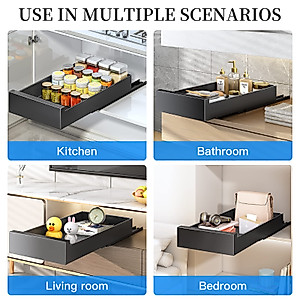 Pull Out Cabinet Organizer Fixed With Adhesive Nano Film, Heavy Duty Storage and Drawer Organization Slide Out Pantry Shelves Sliding Drawer Pantry Shelf for Kitchen13.8" W x 16.9"D x 3.1"H(1PC)