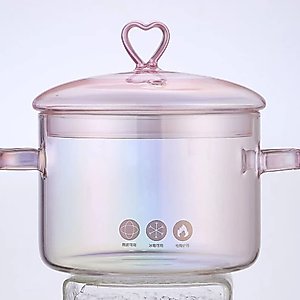 ERINGOGO Glass Cooking Pot with Cover and Handle - 1.5L/50oz Stovetop Cooking Pot with Lid Heat Resistant Glass Saucepan High Borosilicate Glass Cookware Simmer Pot Clear Soup Pot - Pink