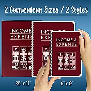 BookFactory Income and Expense Log Book/Tracker/Small Business Ledger Book/Accounting & Bookkeeping Ledger Log Book/LogBook 108 Pages - 8.5" x 11" Wire-O (LOG-108-7CW-PP-(IncomeExpense)-BX)