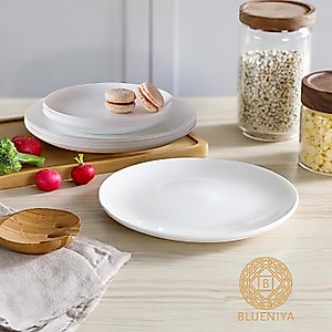 Blueniya 12 Piece Dinnerware Set, Bone China Dish, Round Kitchen, Microwave, Chip Resistant Dishwasher Safe Plates & Bowls Sets, Dinner Set W/Soup Bowls for Everday, Wedding & Thanksgiving (White)