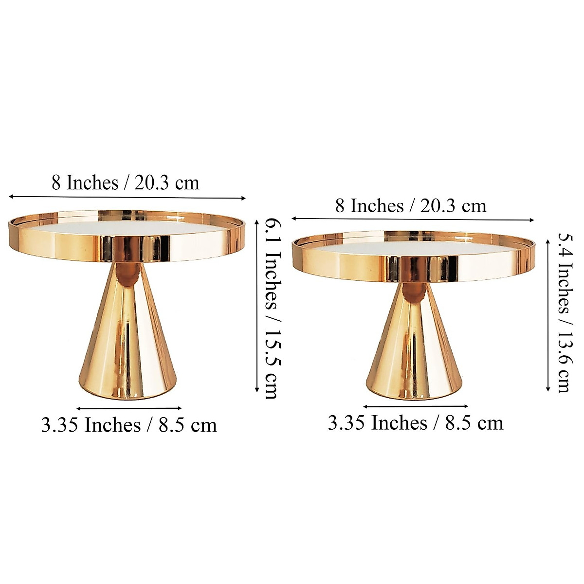 2Pcs 8 Inches 20cm Gold Round Mirror Cake Stand Cupcake Stands Metal Pedestal Holder, Party Dessert Cheese Display Plate for Wedding Party Birthday Baby Shower Celebration Home Decor