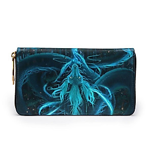 ZHRYMIFE Blue Dragon And Girl Women Leather Long Wallet with Zipper Clutch Travel Credit Card Holder Purse Black One Size
