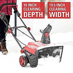 ECOMAX 19.5 Inch 15 AMP Corded Electric Snow Blower, with Double LED Lights, Overload Protection, 180° Rotatable Chute, Snow Thrower for Driveway Walking Path Yards, Model: ELG10, Black&Red