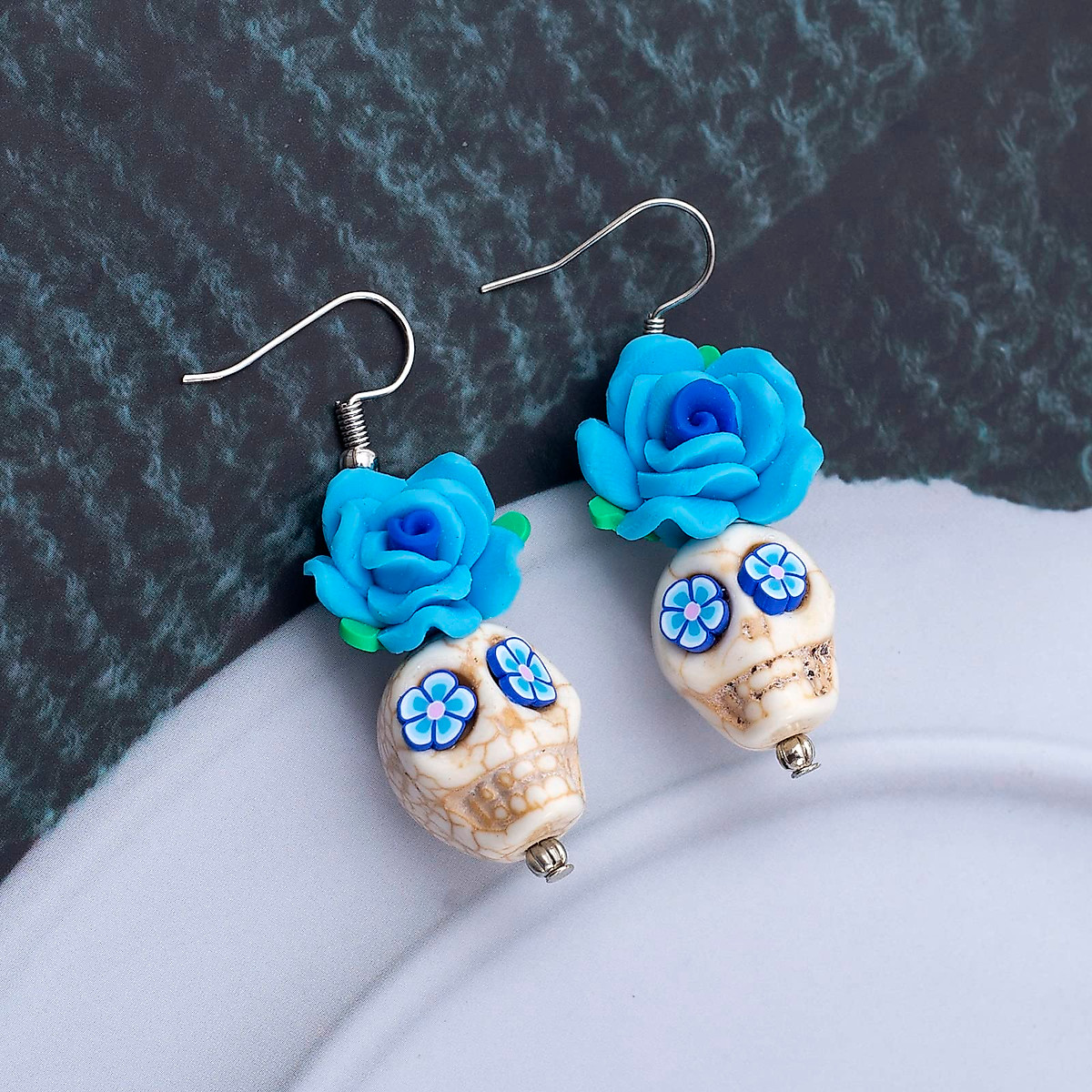 ZKBKJSPZJB Skulls Tassels Dangle Earrings,gothic Skull, Skull Drop Earrings,day of The Dead Jewelry Halloween earrings/funky spooky quirky earrings/Nickel Free