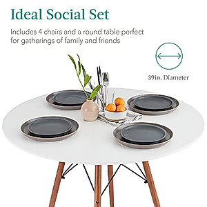 Best Choice Products 5-Piece Dining Set, Compact Mid-Century Modern Table & Chair Set for Home, Apartment w/ 4 Chairs, Plastic Seats, Wooden Legs, Metal Frame - Brown/White