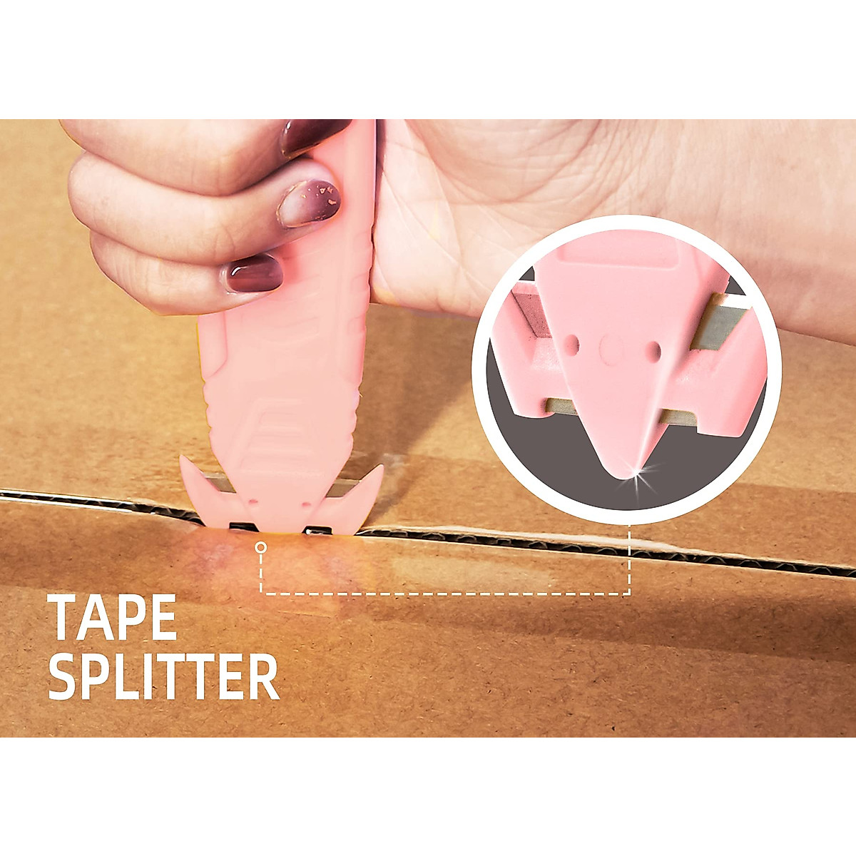 70-Pack Safety Box Cutter, T TOVIA SK2 Stainless Steel Concealed Blade Package Opener with Tape Splitter for Cartons, Cardboard, Wrap, Straps, Film (30 Pink, 20 Green, 20 Yellow)