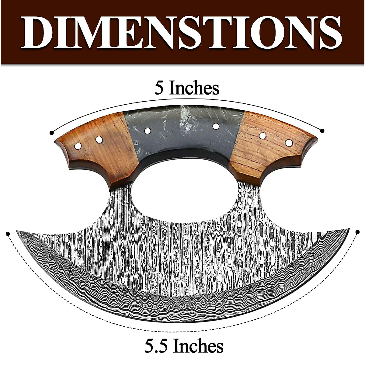 SHANZAY KNIVES SK Damascus ulu knife with leather sheath,6" pizza cutter with wooden handle for stable grip,Alaskan Ulu Knife Used For Multi-Purpose And gifting Its promise to make you happy!