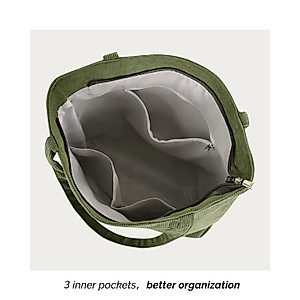 Prite Corduroy Tote Bag for Women Large Shoulder Bag with Zipper and Pockets for College Work Travel Shopping(Green)