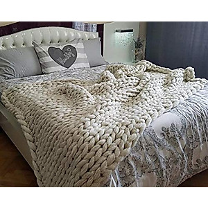 DIRUNEN Chunky Knit Blanket Handmade by Soft Knitting Throw Bed Bedroom Decor Bulky Sofa Camel 40"×59"