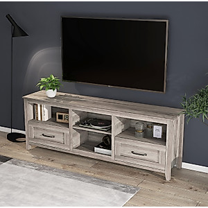 BAMACAR Grey TV Stand for 80 Inch TV, Large tv Stands 70-80 Entertainment Center with Storage, Grey TV Stand for 80 75+ 75 70 65+ 65 Inch TV Stands for Living Room, 80 Inch TV Stand 80 Inch TV Table