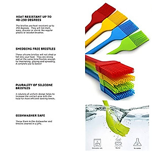SILCONY 8.4" Silicone Pastry Basting Brushes Heat Resistant BPA Free for BBQ Grill Barbecue & Kitchen Baking Cooking Marinating Spreading Oil Brushes Soft Bristles Long Handle (4, 4Pcs 8.4 Inches)