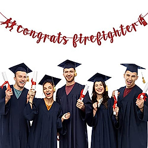 Red Glitter Congrats Firefighter Banner, So Proud of You/Class of 2023/Congrats Grad, 2023 Graduation Party Decorations