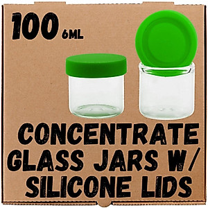 BananaOG Concentrate Dab Containers Glass Jar with Silicone Lid, 6ml Round, 100 pack, Green