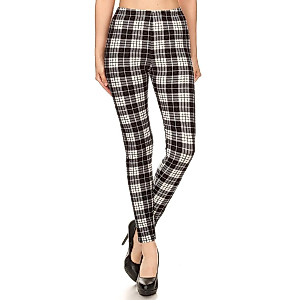 Leggings Depot High Waisted Plaid & Wild Print Leggings for Women-Full Length-S576, Muted Plaid, One Size