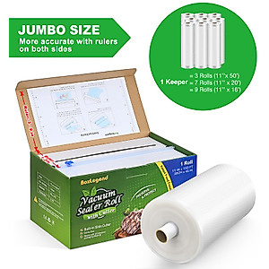 11’’ x 150’ Vacuum Sealer Roll Keeper with Cutter, Vacuum Sealer Bags for Food, Food Saver Bags Rolls, BPA Free, Commercial Grade, Great for Storage, Meal prep and Sous Vide