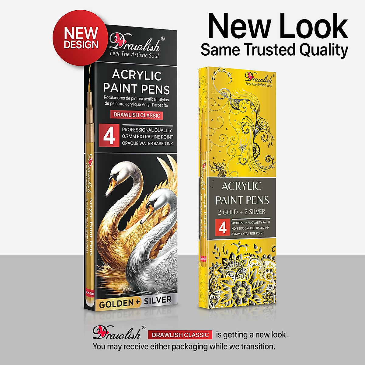 Acrylic Paint Pens - Permanent Markers 2 Gold Pens & 2 Silver Paint Marker Pens Set of 4 Acrylic Pens 0.7mm Extra Fine Tip - Ideal for Rock Painting, Fabric, Glass, Wood, Canvas, Ceramic, Porcelain