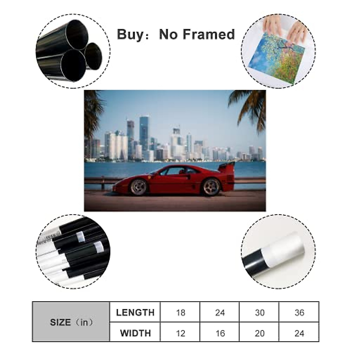 klloq Ferrari F40 Super Sports Car Poster 3 Canvas Poster Wall Art Decor Print Picture Paintings for Living Room Bedroom Decoration Unframe 24x36inch(60x90cm)