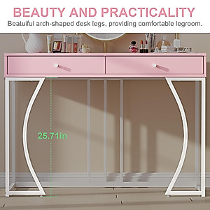 Weehom Vanity Desk with Drawers - Modern Makeup Desk for Bedroom, Dressing Table with Storage, or Small Home Office Computer Desk, Pink and White