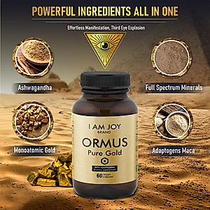I Am Joy co. Ormus Gold Capsules Monoatomic Elements with Adaptogens Maca and Ashwaganda | May Help Balance Mood, Decalcify Pineal Gland, Repair DNA, Enhance Relaxation - 60 Vegan Capsules