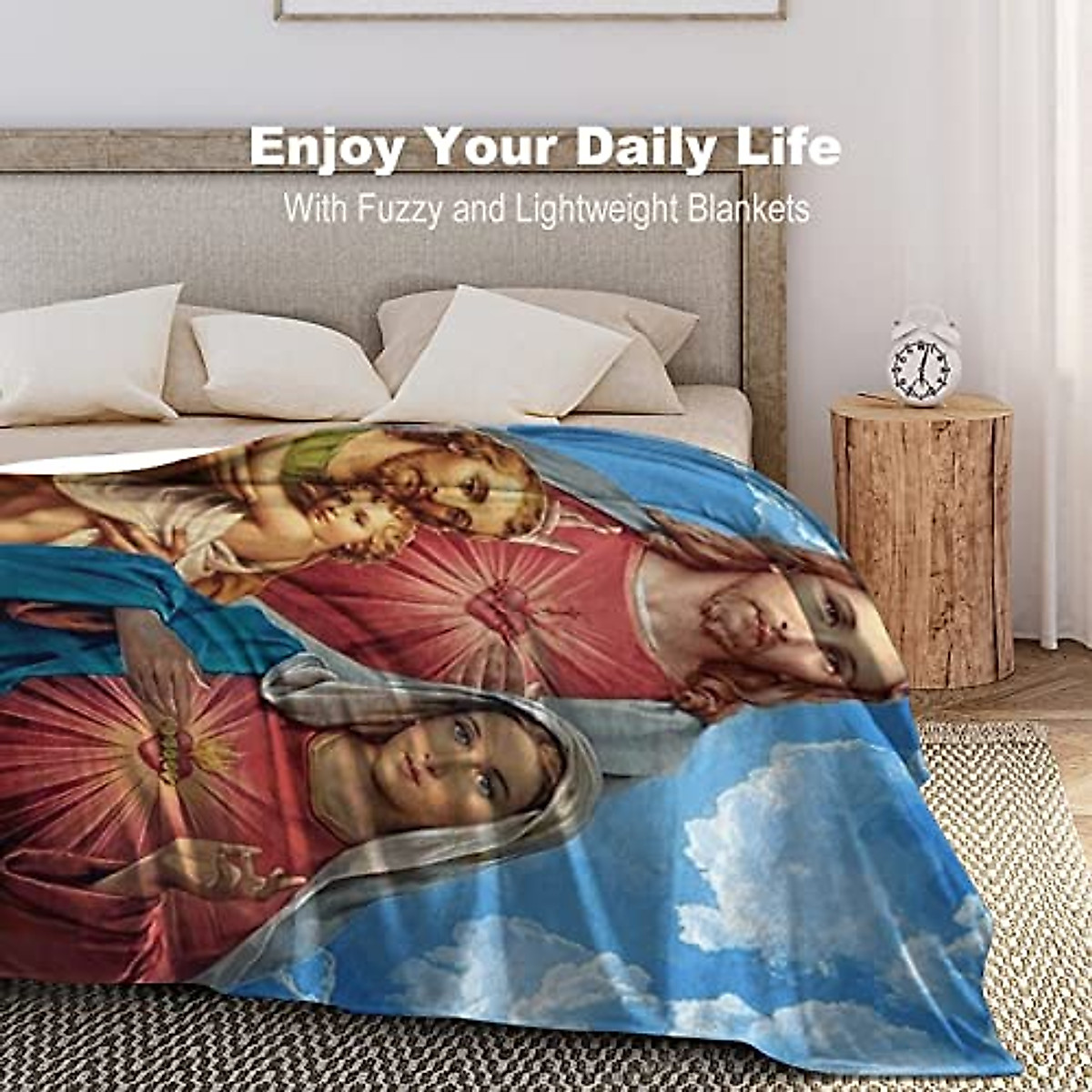 Virgin Mary Jesus Our Lady of Guadalupe Christmas Nativity Cross Festivals Blanket Flannel Fleece Soft and Warm Comfortable for Sofa Bedroom Winter Office and Tourist Camping 60x50 Inch