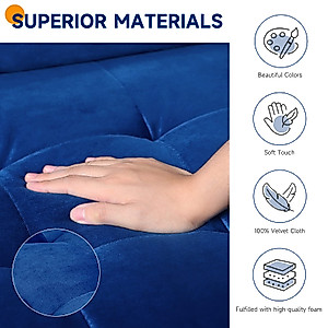 Vesgantti Blue Velvet Couch 70 inch, 3 Seater Loveseat Sofa, Mid Century Modern Couches for Living Room, Upholstered Velvet Sofa with 2 Pillows, Button Tufted Sofa for Bedroom, Home Office, Apartment