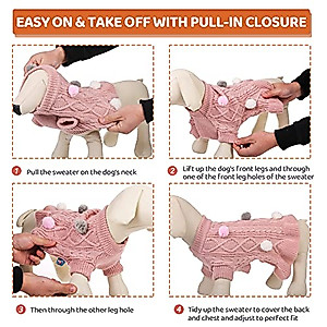 JUDYBRIDAL Dog Sweater Dress, Turtleneck Pet Sweater with Colorful Pom Pom Warm Knitwear Pullover Dog Skirt Puppy Princess Dress Apparel for Small Medium Dogs and Cats (XL | Pink)